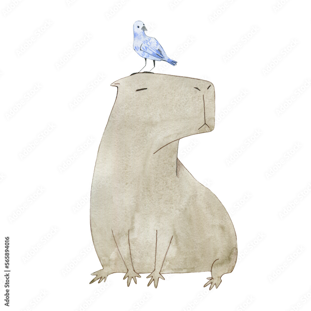 A drawing of a funny capybara. Cute animal for the print. A capybara ...