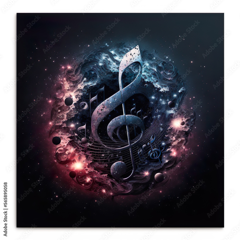 Digital abstract realistic print of a musical cosmic explosion of ...