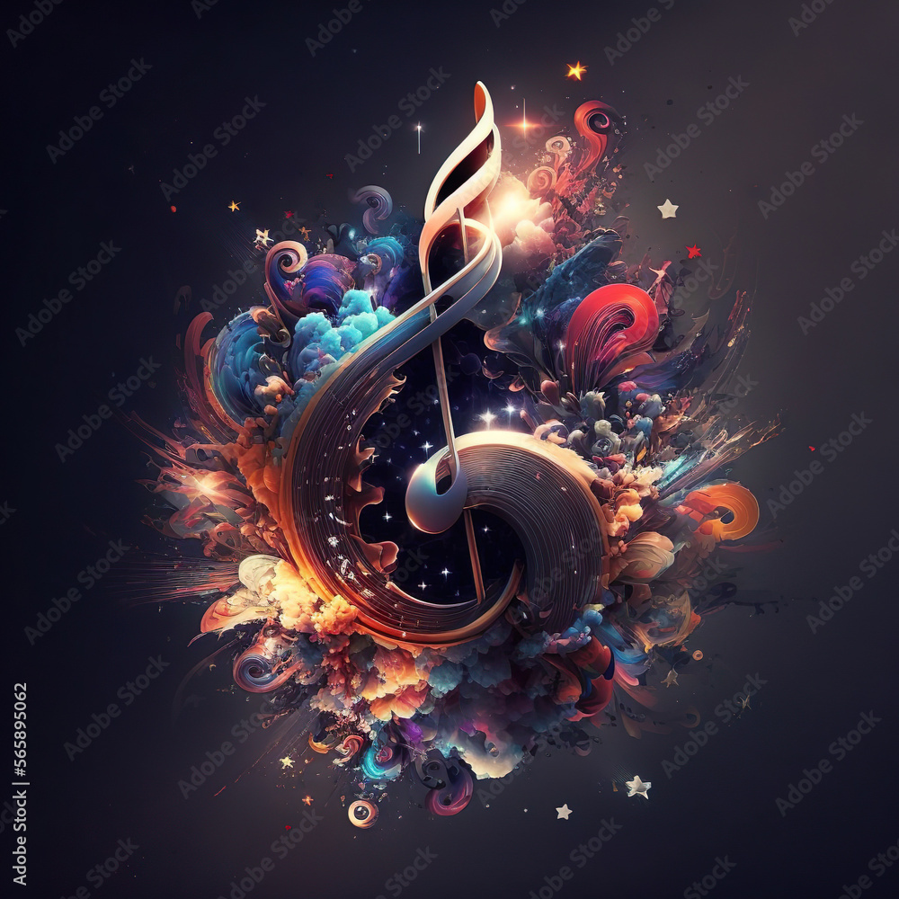 Digital abstract realistic print of a musical cosmic explosion of ...