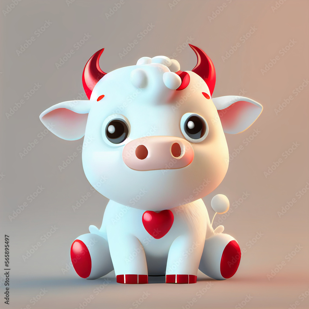 Cute white chubby cow with horns - AI generated funny cartoon fairy ...