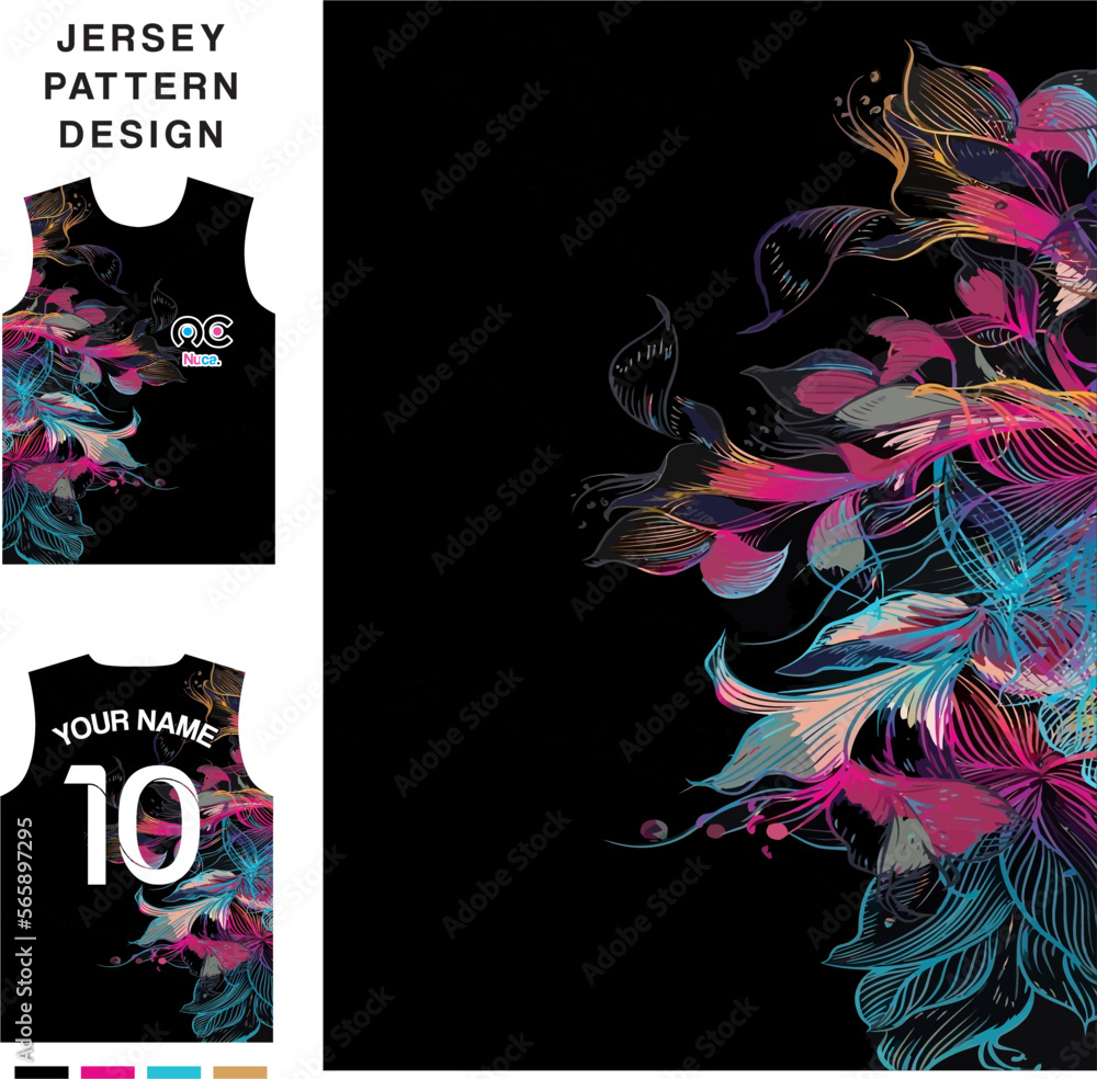 Abstract flower concept vector jersey pattern template for printing or ...