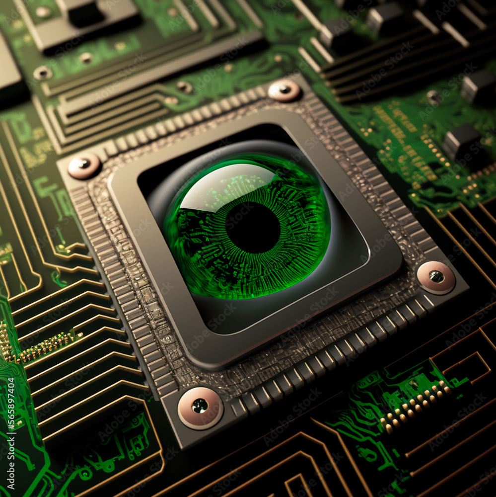 Central processor with the concept of an eye. Digital illustration of ...