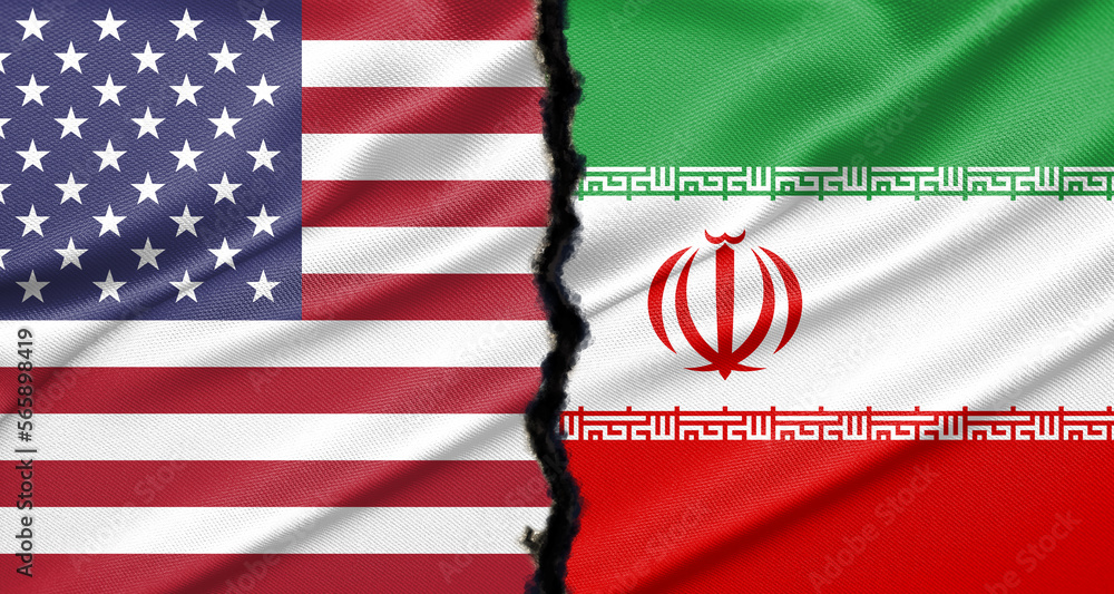 Flags of Iran and USA, Iran vs US in world war crisis concept, Country ...
