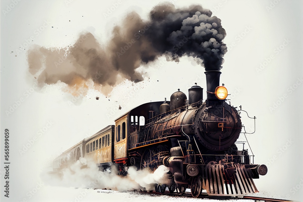 train with smoke on white background. Generative AI based. Stock ...