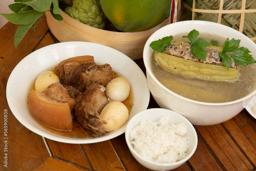 Family dinning table of Tet holiday or Lunar New Year with traditional ...