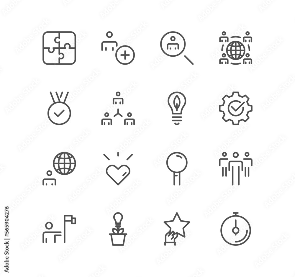 Set of core values related icons, personal, interaction, external ...