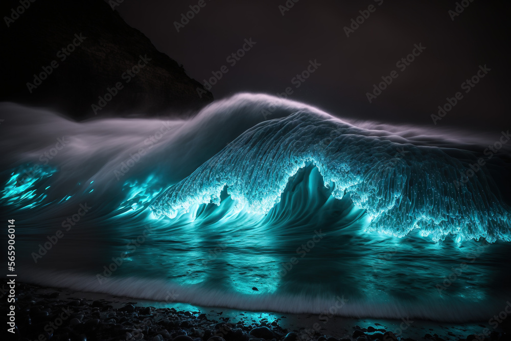 Luminoscent sea waves glittering, cinematic ocean wave, nature, full hd ...