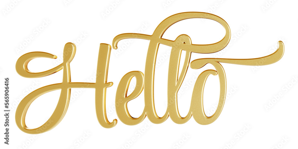 ‘Hello’ isolated 3D text in golden script font on transparent background Stock Illustration ...