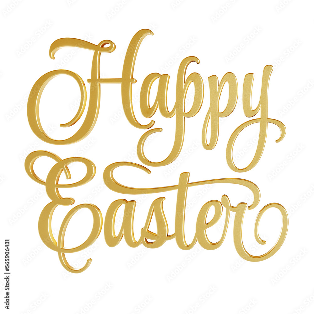 ‘Happy Easter’ isolated 3D text in golden script font on transparent background Stock ...