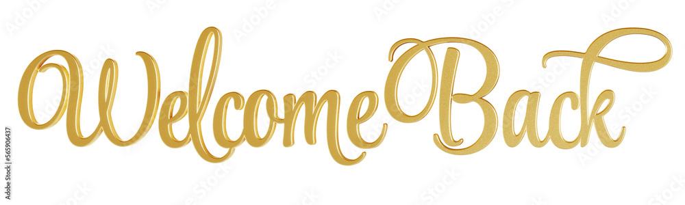 ‘Welcome Back’ isolated 3D text in golden script font on transparent background Stock ...
