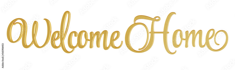‘Welcome Home’ isolated 3D text in golden script font on transparent background Stock ...