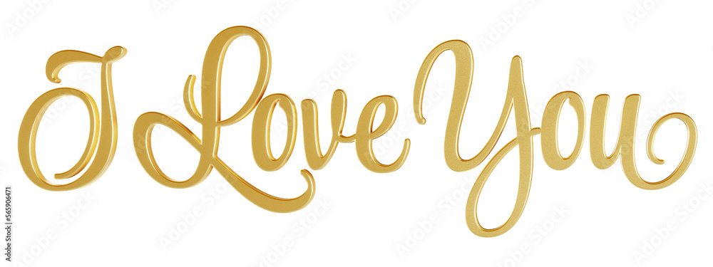 ‘I Love You’ isolated 3D text in golden script font on transparent background Stock Illustration ...