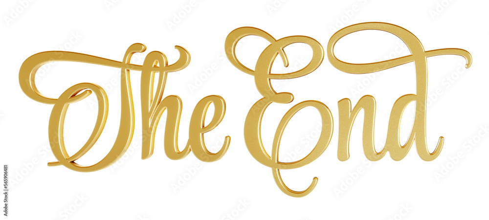 ‘The End’ isolated 3D text in golden script font on transparent background Stock イラスト | Adobe Stock