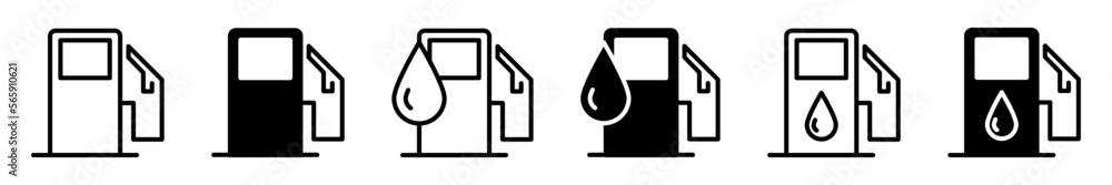Fuel station icon set. Fuel icon set. Gas station icons. Fueling nozzle ...