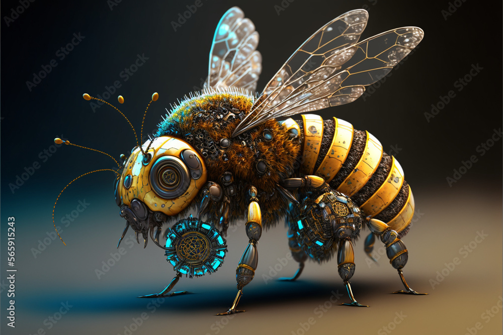 mechanical bee robot isolated on white background Stock Illustration ...