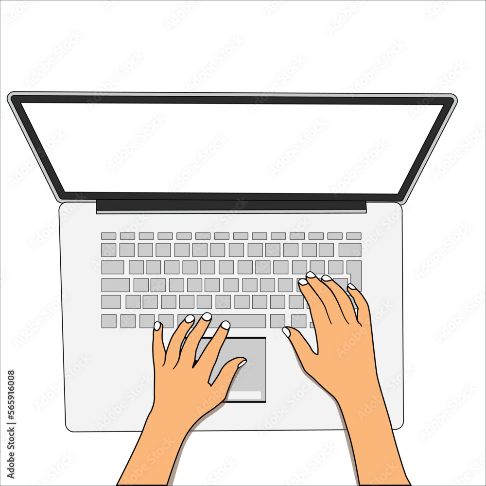 laptop computer on the desk with a white blank empty display screen for ...