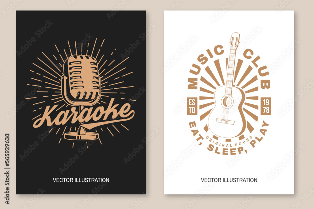 Karaoke party poster, banner. Retro microphone with sunburst and ...