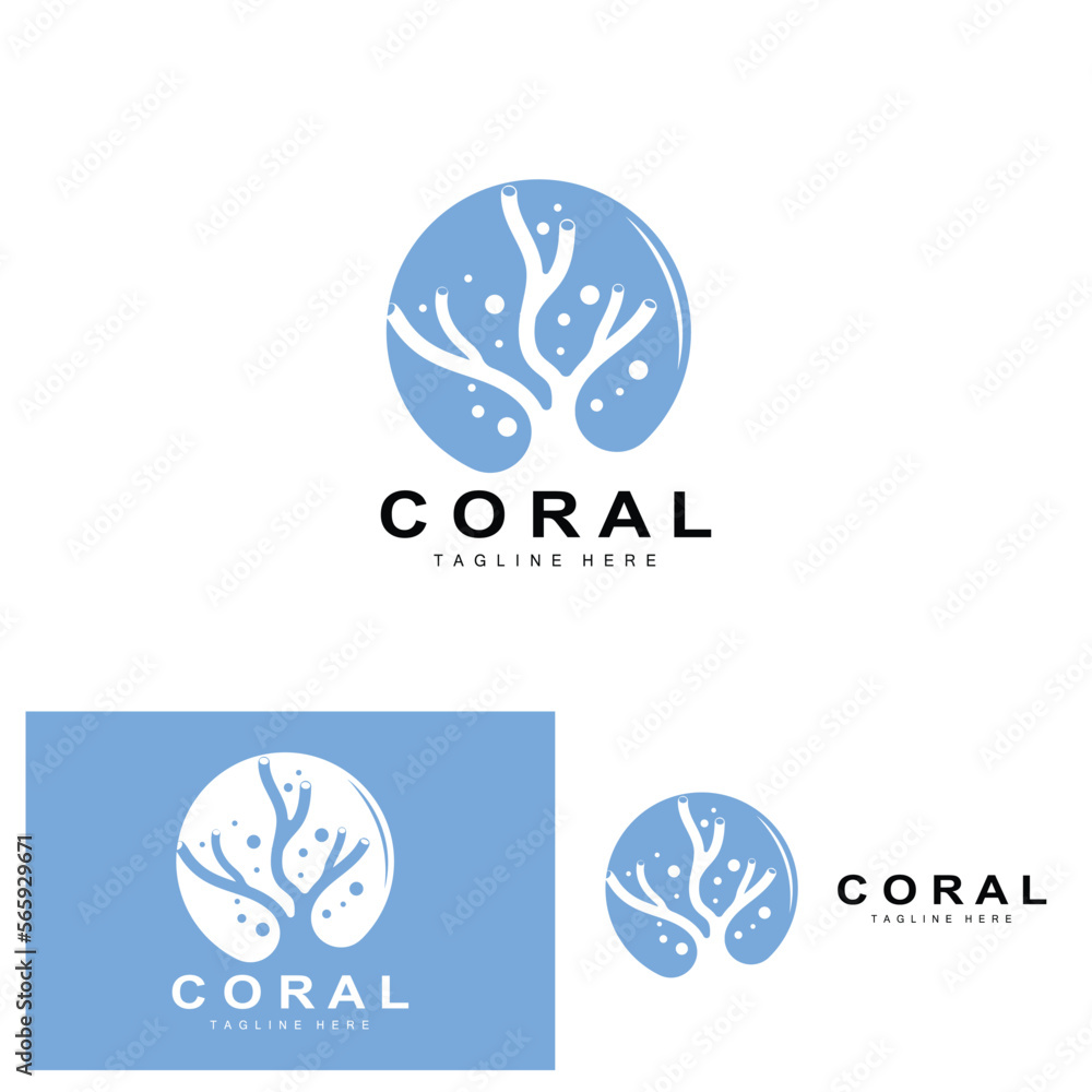 Coral Logo, Sea Plants Place Marine Animals, Ocean Vector, Seaweed ...