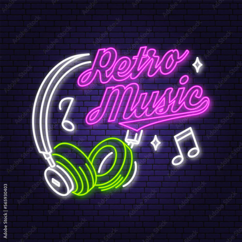 Retro music neon poster, banner. Neon sign, emblem, bright signboard ...