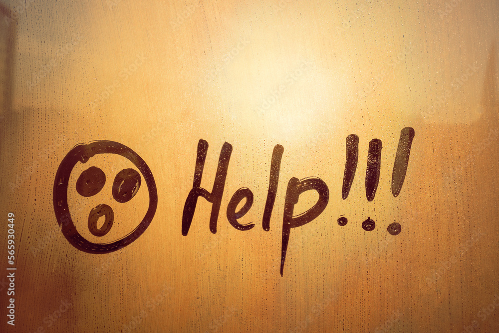 Doodle scared face and lettering word Help with three exclamation marks ...