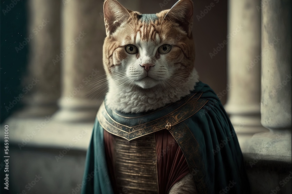 Julius Caesar Cat as famous historic character illustration generative ...