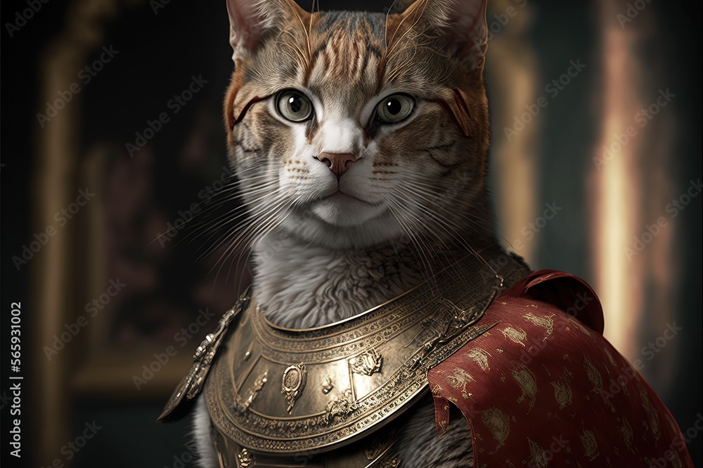 ภาพประกอบสต็อก Julius Caesar Cat as famous historic character illustration generative ai ภาพ ...