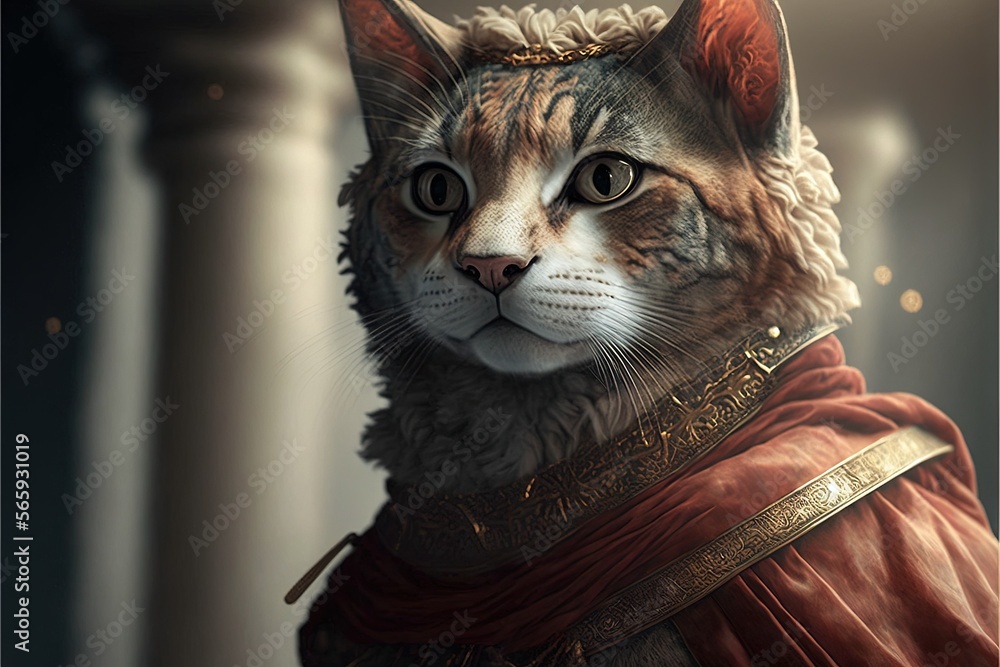 Julius Caesar Cat as famous historic character illustration generative ...