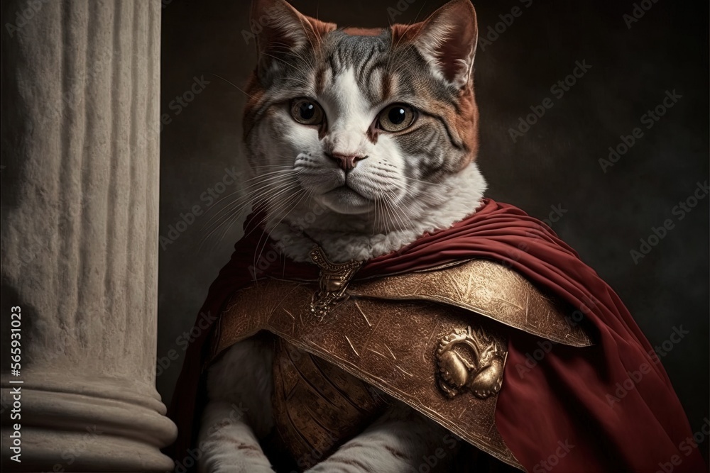 Julius Caesar Cat as famous historic character illustration generative ...
