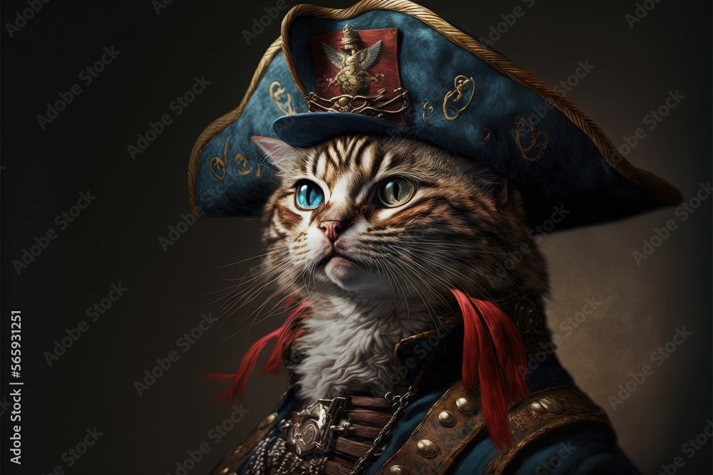cat pirate captain wearing a tricorn hat illustration generative ai ...