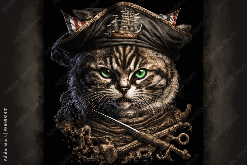 cat pirate captain wearing a tricorn hat illustration generative ai ...