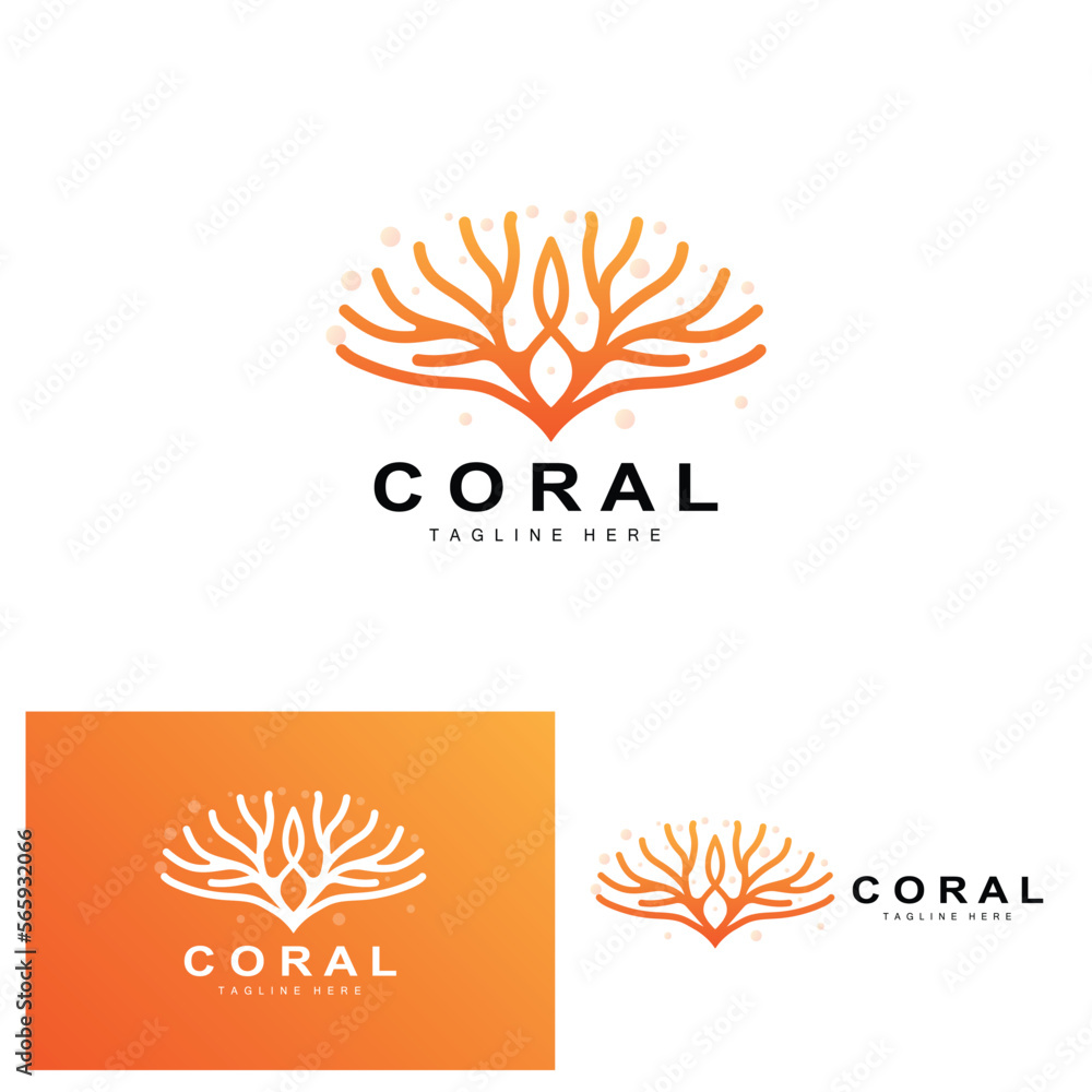 Coral Logo, Sea Plants Place Marine Animals, Ocean Vector, Seaweed ...