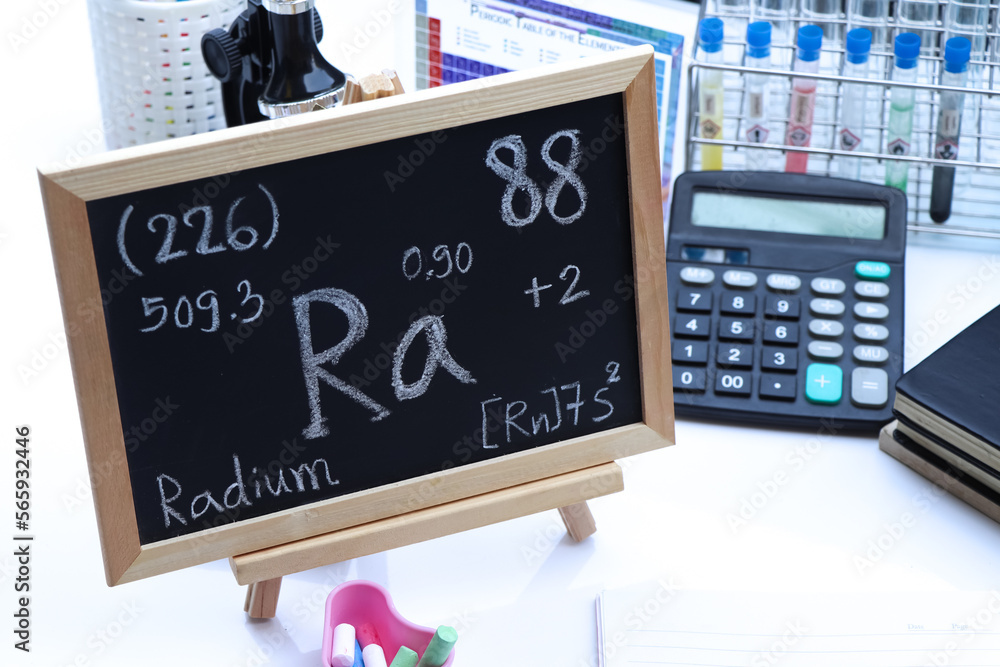 radium and symbol structural formula chemical on the blackboard Stock ...