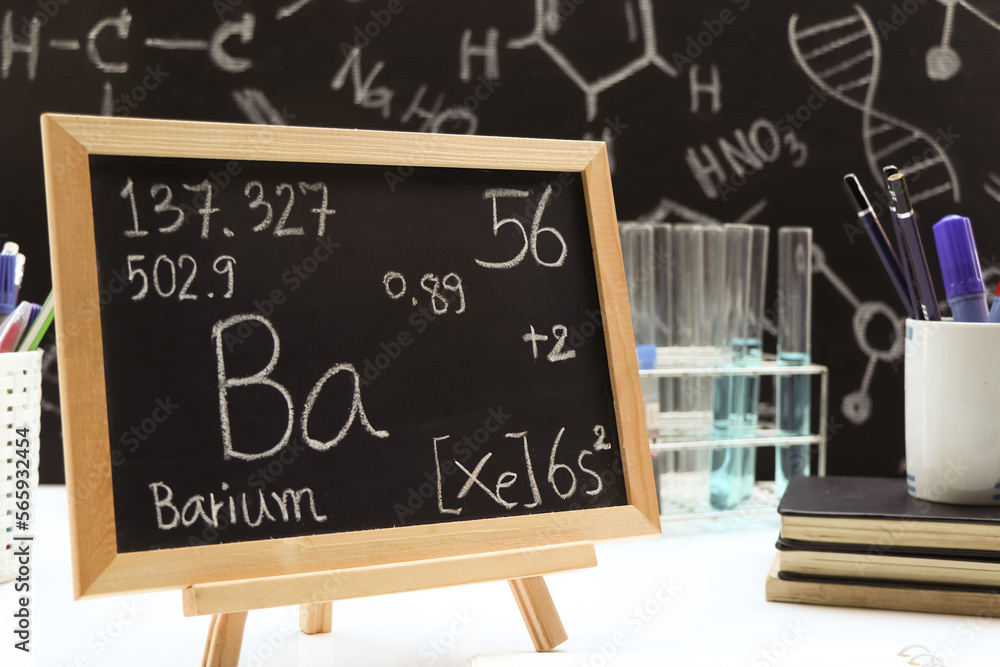 Poster barium and symbol structural formula chemical on the blackboard ...