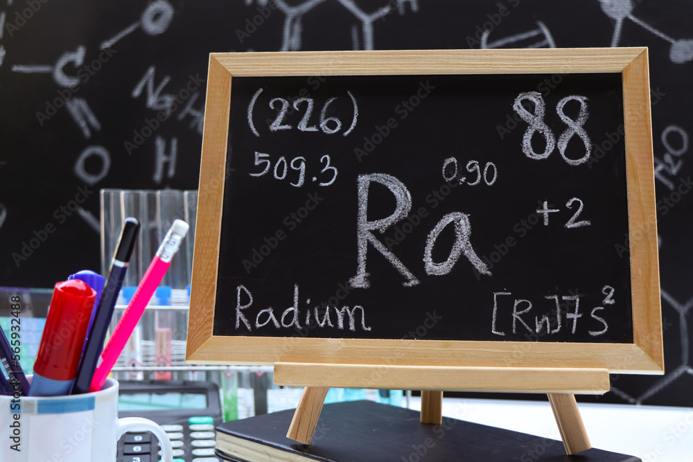 radium and symbol structural formula chemical on the blackboard Stock ...