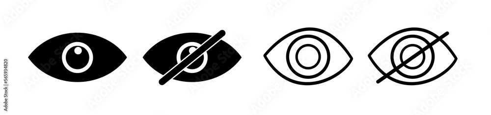 Hide and show icons set on transparent background. Eyes closed and open ...