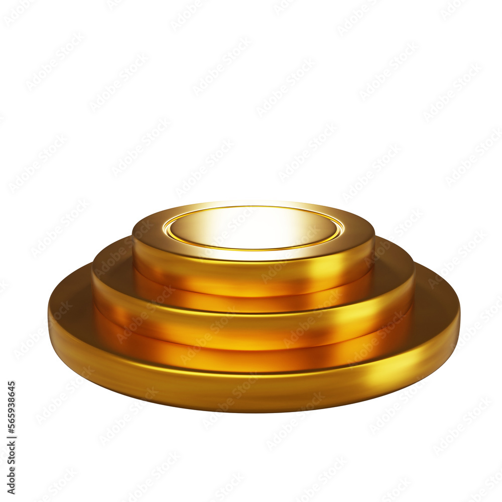 3d golden podium realistic render, metal stage platform, ceremony ...