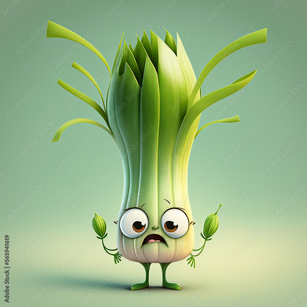 Cute Cartoon leek Character. Generative AI. Lovely leek. Stock ...