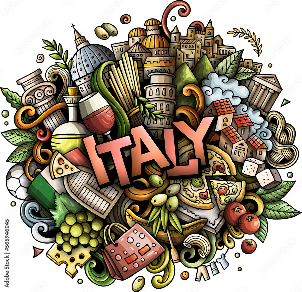 Italy detailed lettering cartoon illustration Stock Illustration ...