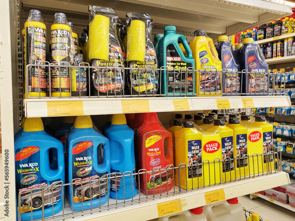 JOHOR, MALAYSIA -FEBRUARY 3, 2022: Various car care products on display ...