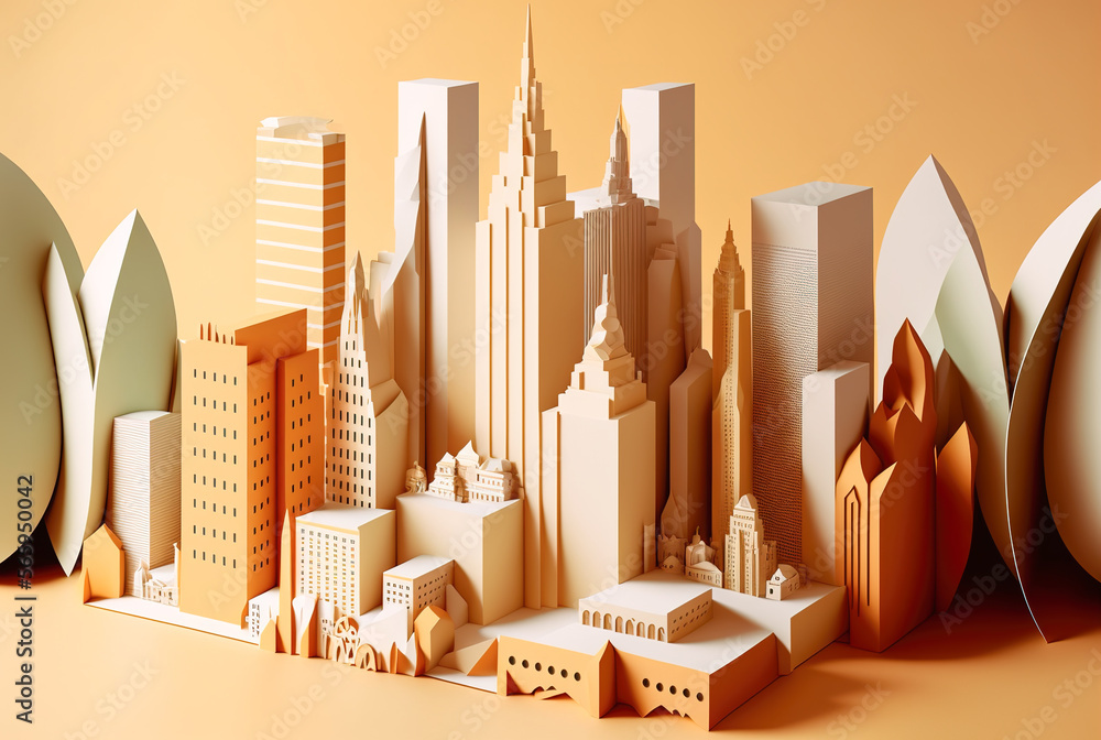 City with the building made of paper. Paper city. Cityscape. Paper ...