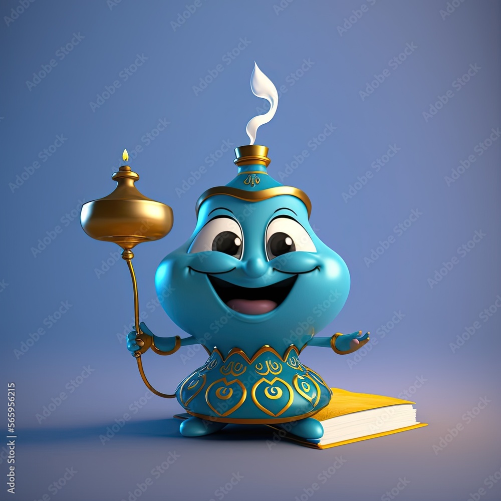 Cute Cartoon Genie Character (Generative AI) Stock Illustration | Adobe ...