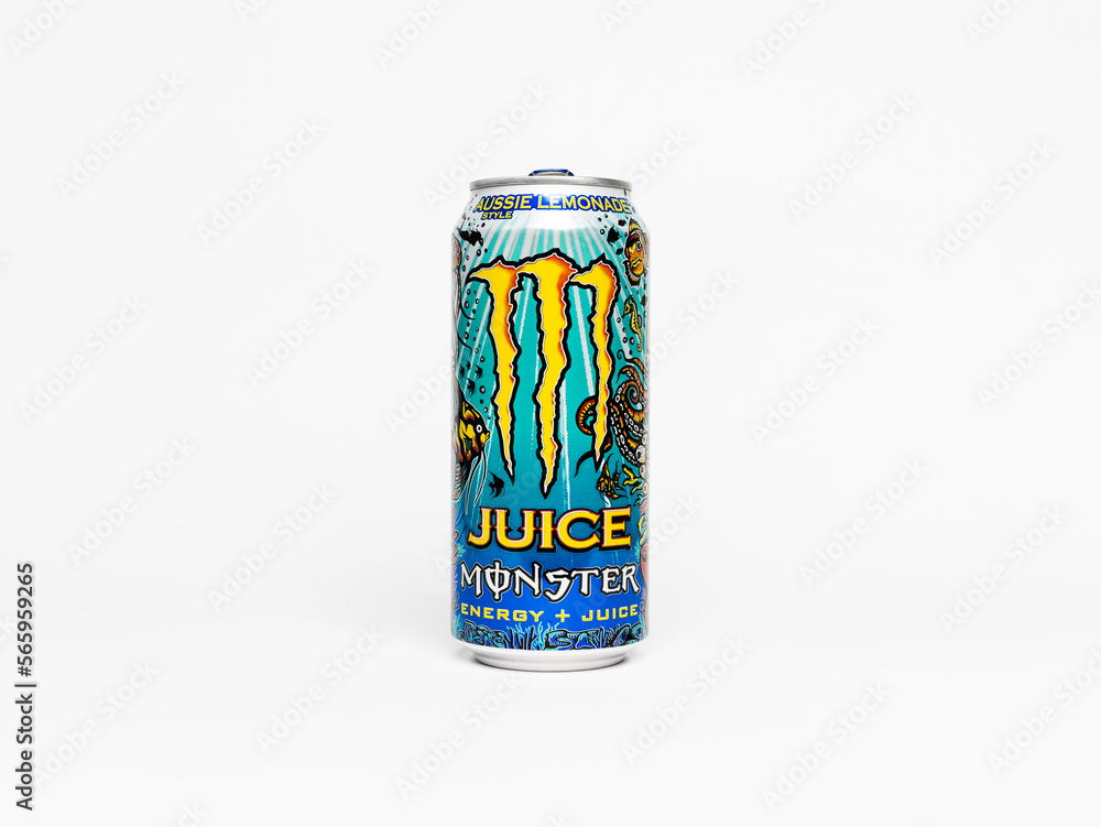 DRESDEN, GERMANY - 26. January 2023: Monster Juice Aussie Lemonade ...