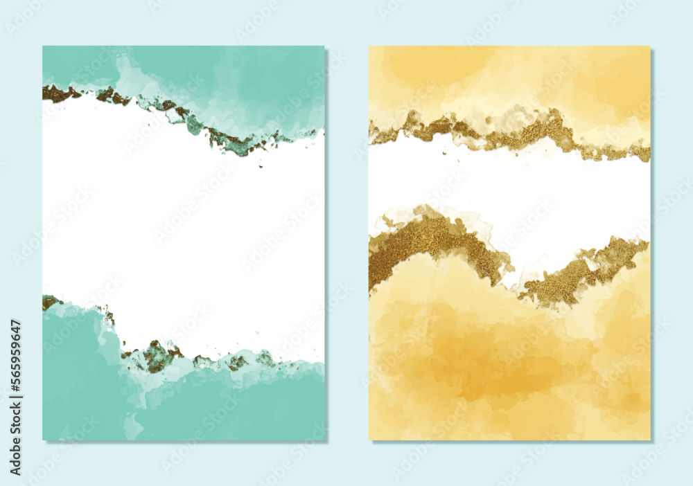 Light watercolor, alcohol ink with gold details background collection ...