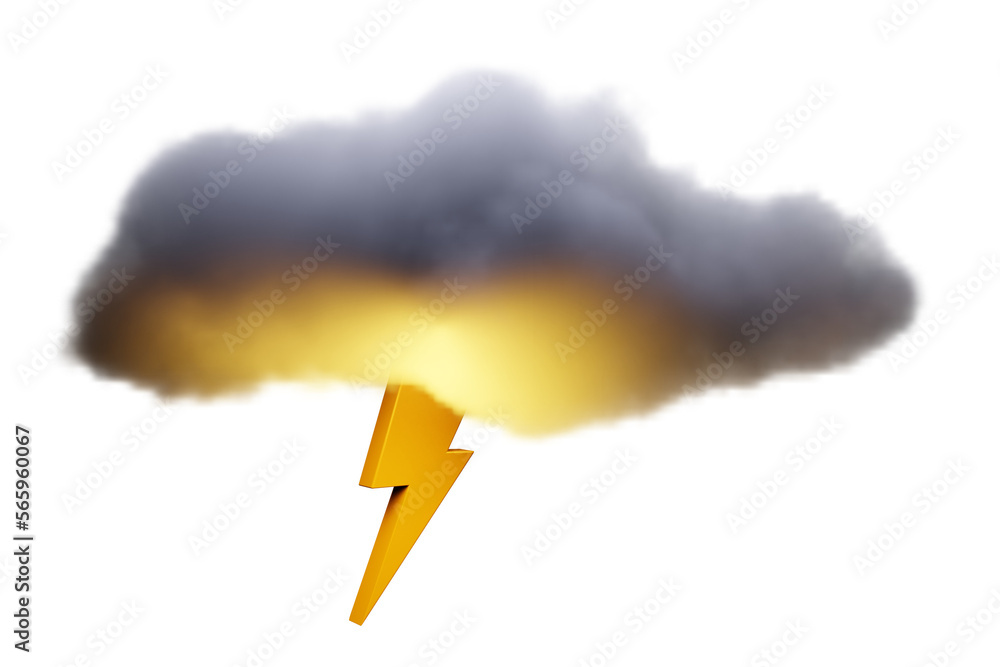 Cloud and lightning bolt isolated on transparent background. 3D ...