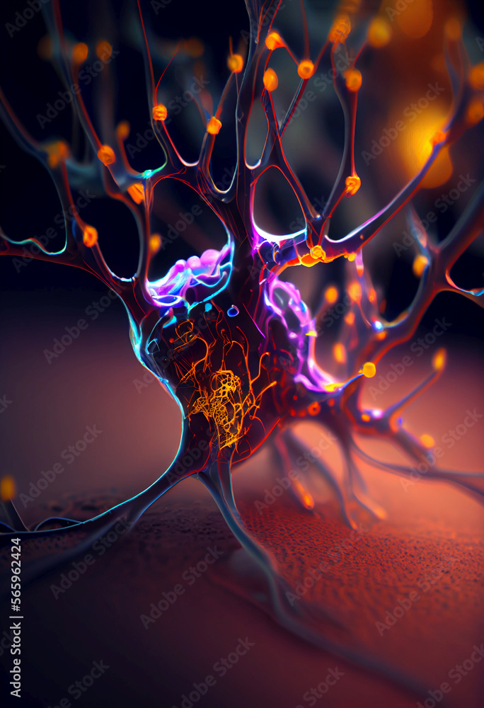 AI generated abstract synaptic connections in neon light - close-up ... AI generated abstract synaptic connections in neon light - close-up ...