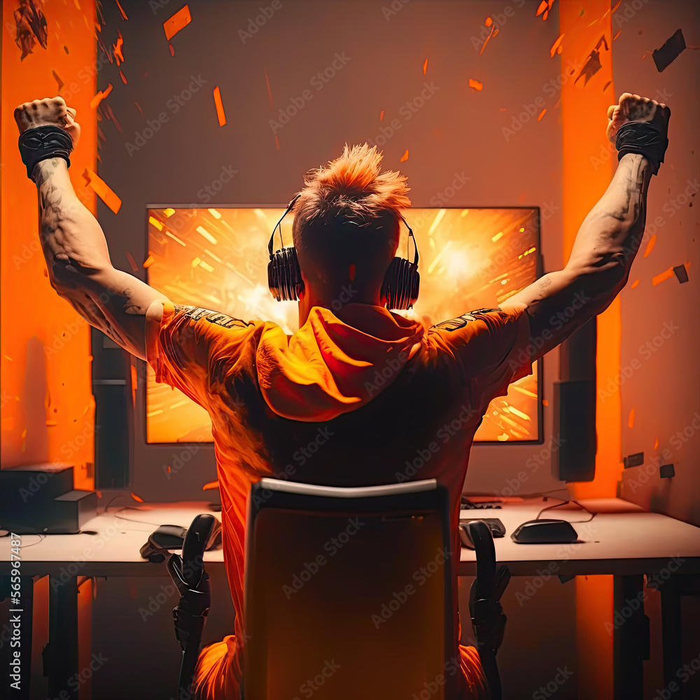 Gamer celebrating victory. Winning an eSports game. generative ai ...