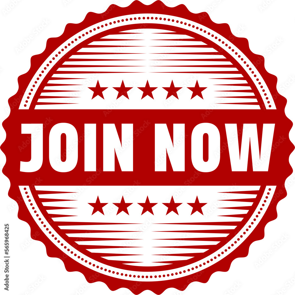 Join now rubber stamp. Vintage old red color texture frame, Join now ...