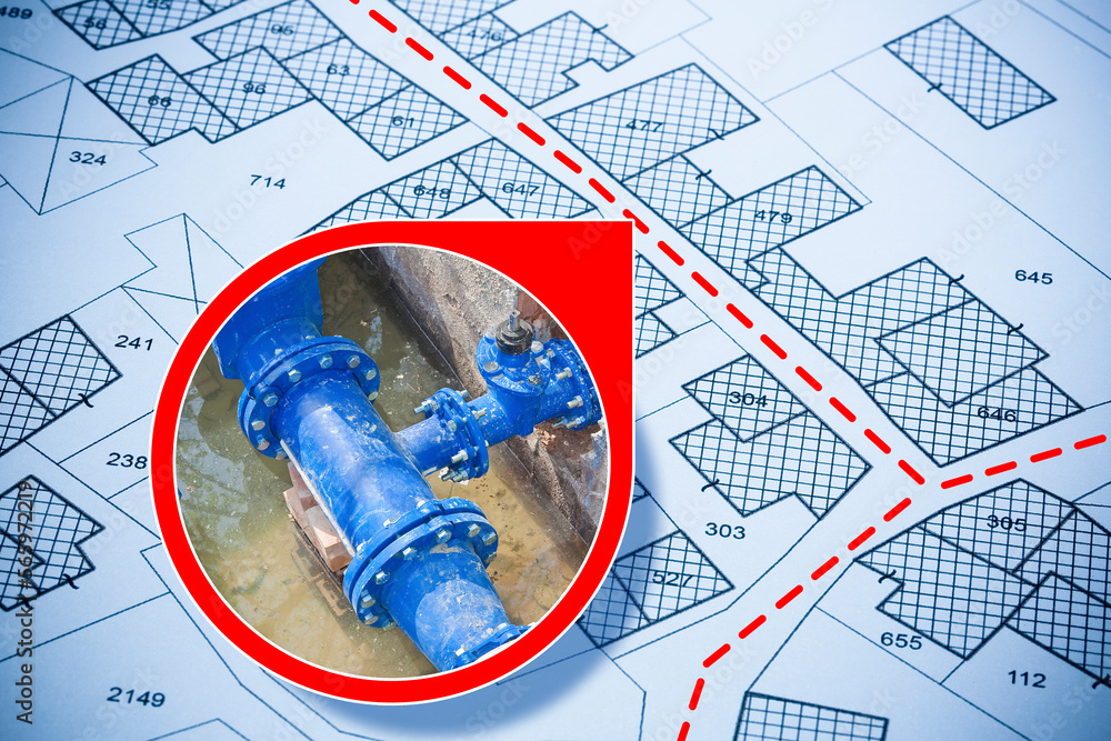 Imaginary cadastral map with buildings, land parcel and vacant p Stock ...