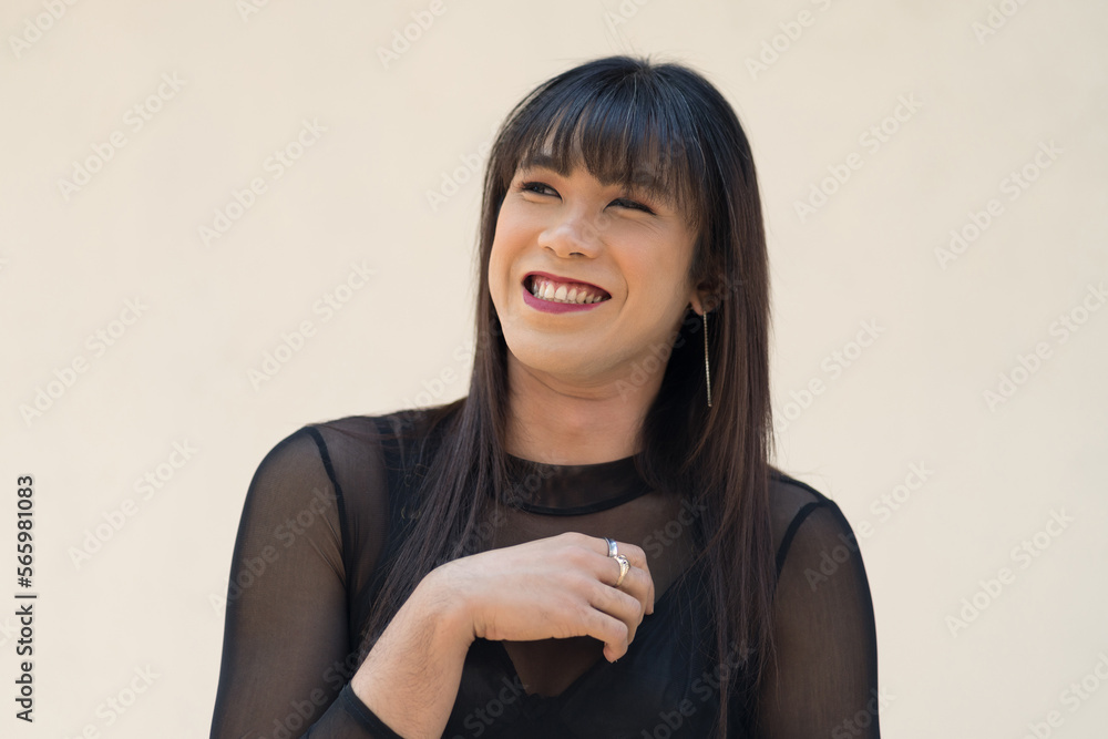 Happy Thai transgender Asian woman LGBTQIA with white background LGBT ...