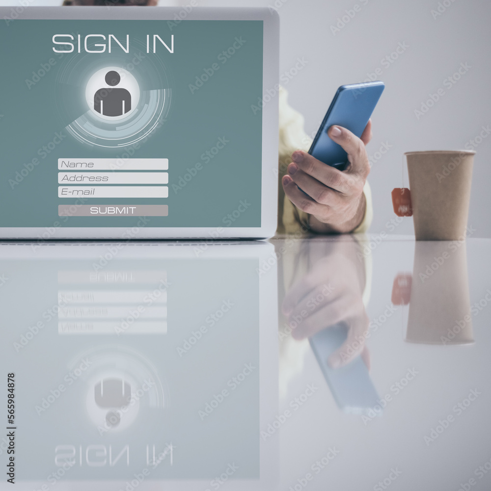 Man sign up and login. Registration, enter, sign in, membership concept ...